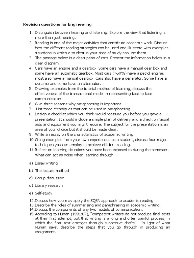 Revision Questions For Engineering | PDF | Communication | Epistemology