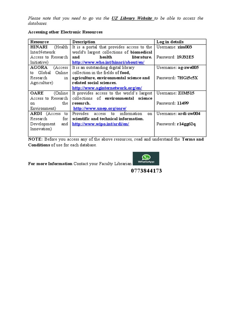 Please Note That You Need To Go Via The UZ Library Website Databases ...