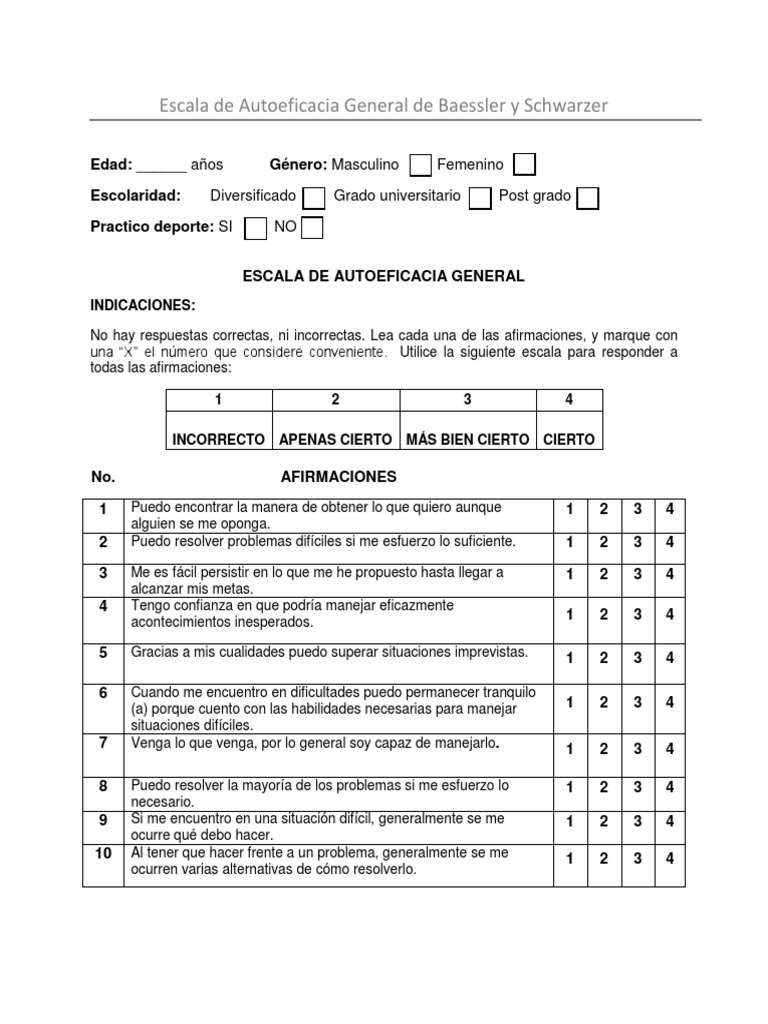 Preguntas de Escala de Autoeficacia General | PDF
