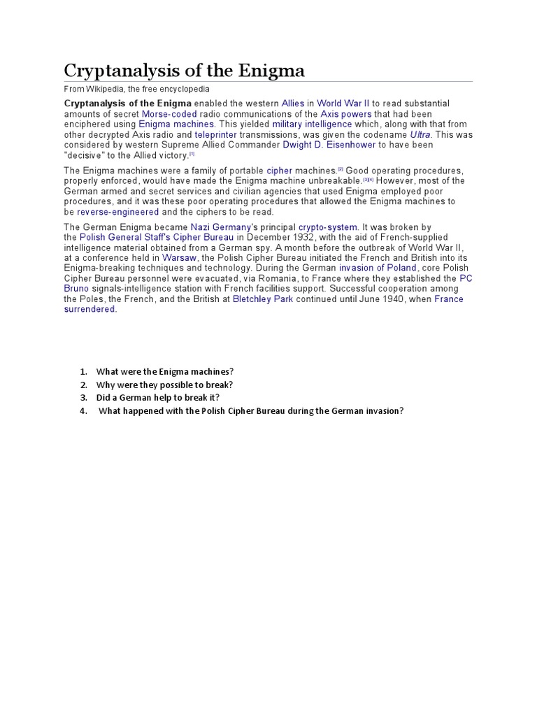 Enigma Codebreaking in WWII | PDF