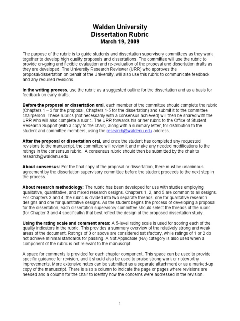 Dissertation Rubric - Tovey - 12-09 - Ross | PDF | Qualitative Research ...