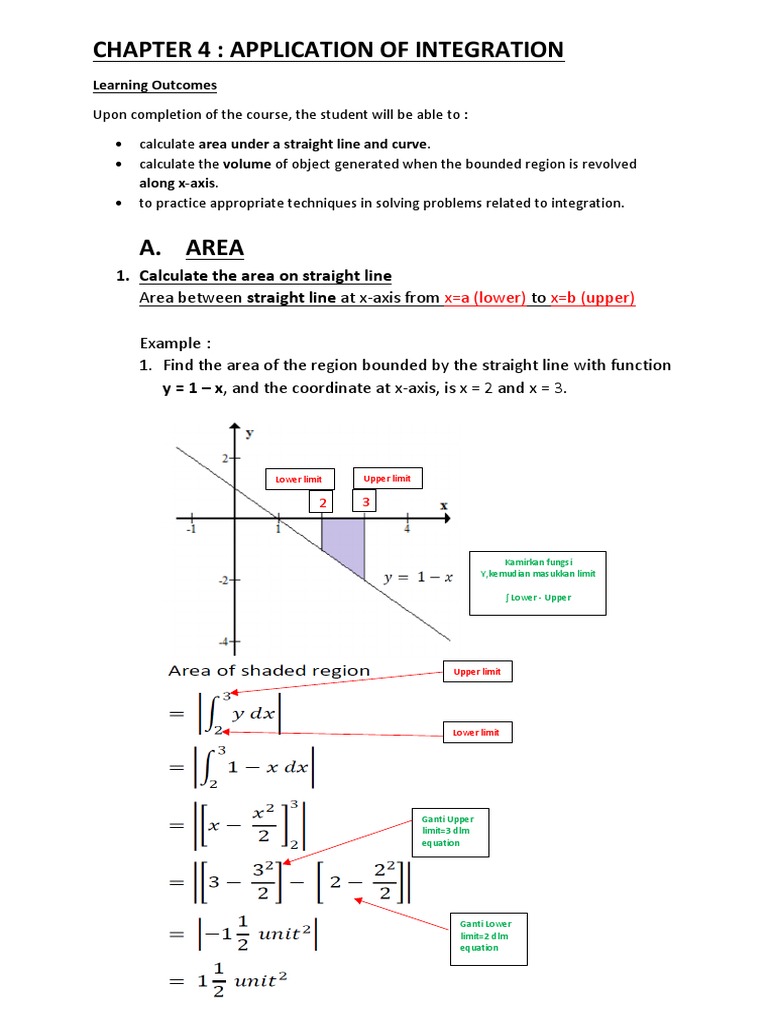 Chapter 4: Application of Integration: 1. Calculate The Area On ...