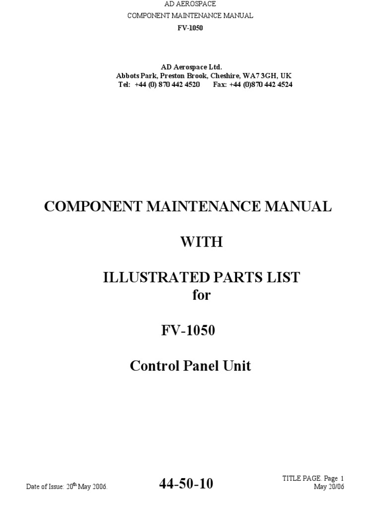 Component Maintenance Manual With Illustrated Parts List For FV-1050 ...