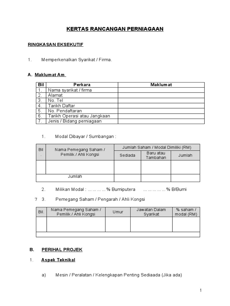 Kertas Rancangan Perniagaan: Ringkasan Eksekutif | PDF | Bisnis