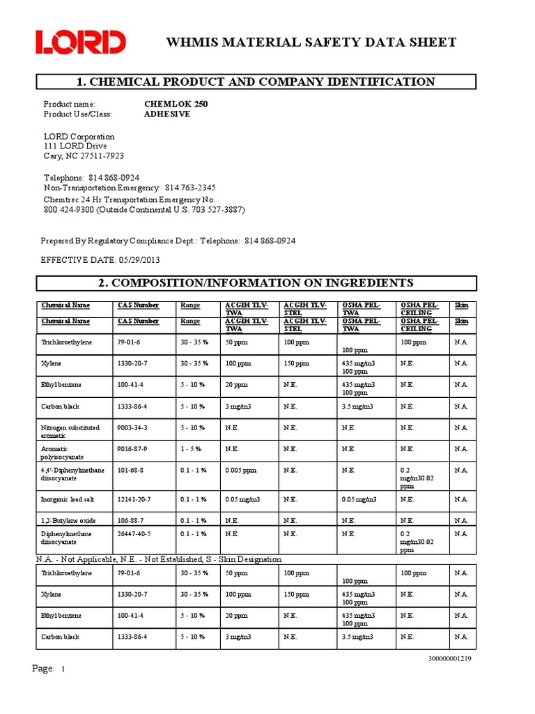 Whmis Material Safety Data Sheet: 1. Chemical Product and Company Identification | PDF | Fires ...