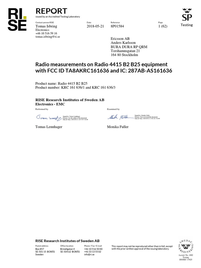Radio Measurements On Radio 4415 B2 B25 Equipment With FCC ID ...