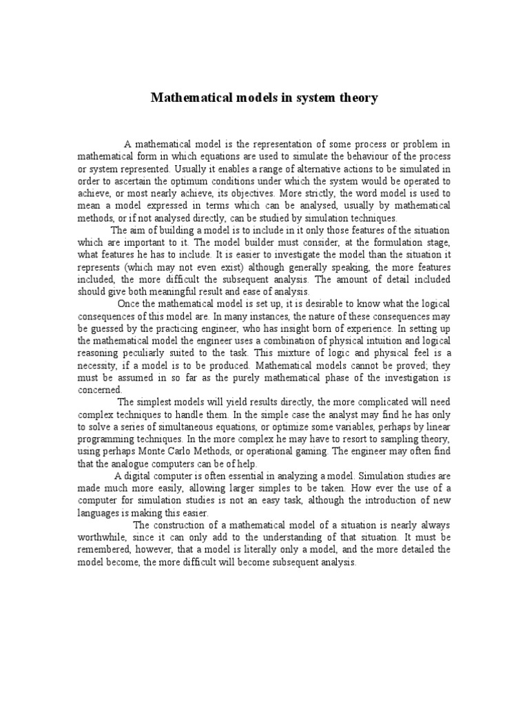 Mathematical Models in System Theory | PDF | Conceptual Model ...