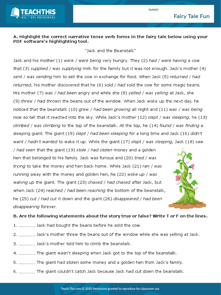 Fairy Tale Fun Interactive Worksheet | PDF | Jack And The Beanstalk