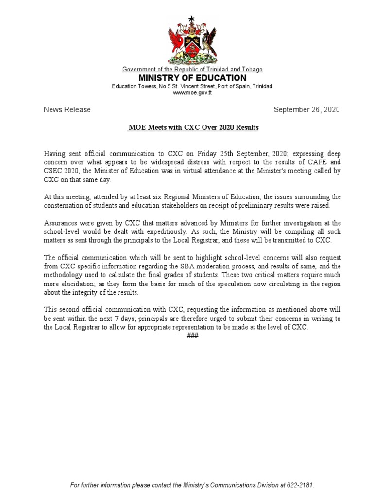 News Release - CSEC and CAPE Results Follow-Up | PDF | Social Science