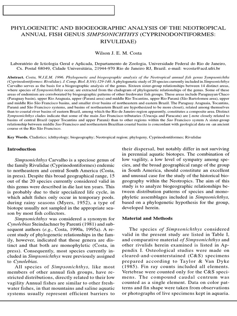Phylogenetic and Biogeographic Analysis of The Neotropical Annual Fish ...