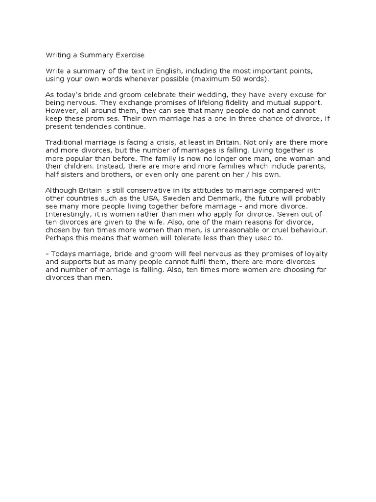 Writing A Summary Exercise Pdf