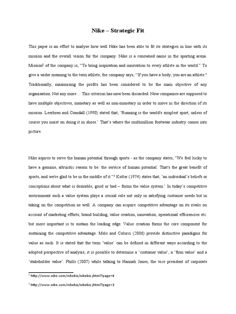 Nike Strategic Fit | PDF | Nike | Competitive Advantage