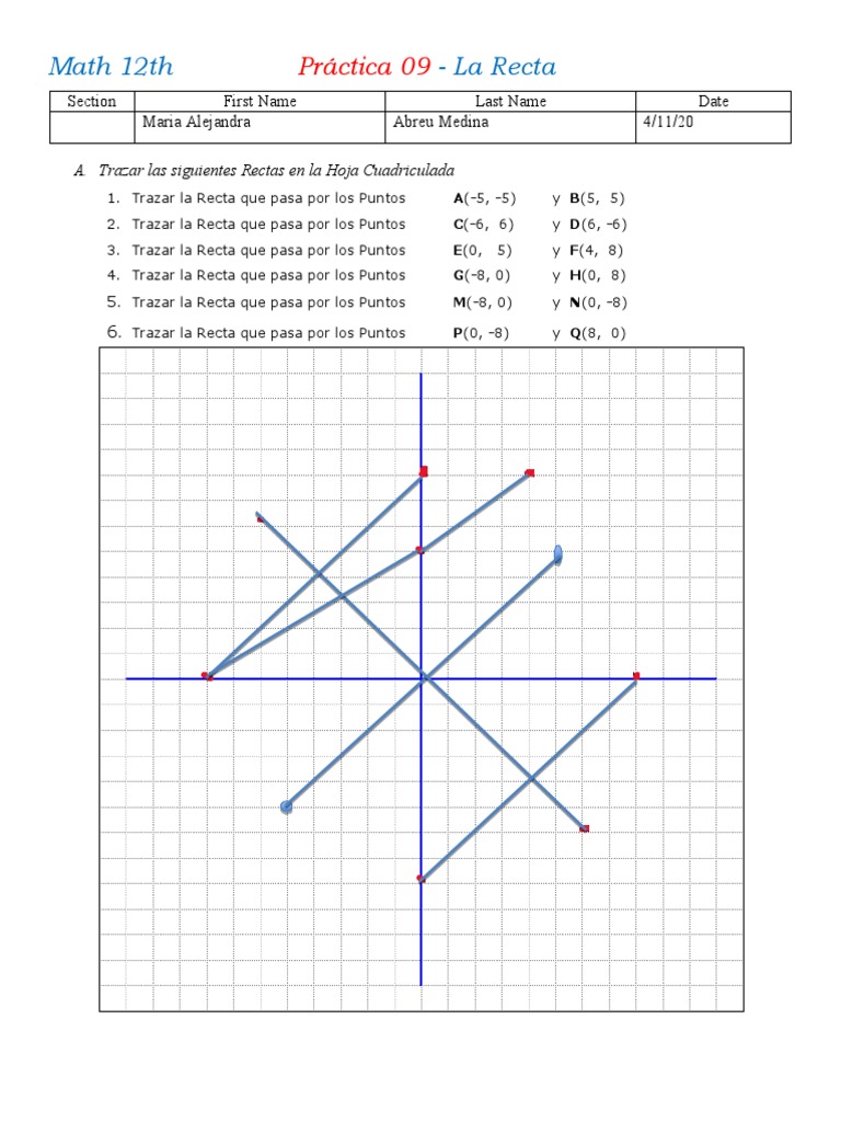 Maria Abreu Medina - Math 12th - Practica 09 - La Recta | PDF