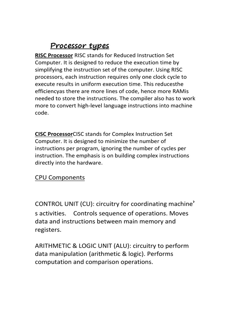 Processor Types: RISC Processor RISC Stands For Reduced Instruction Set | PDF | Multi Core ...
