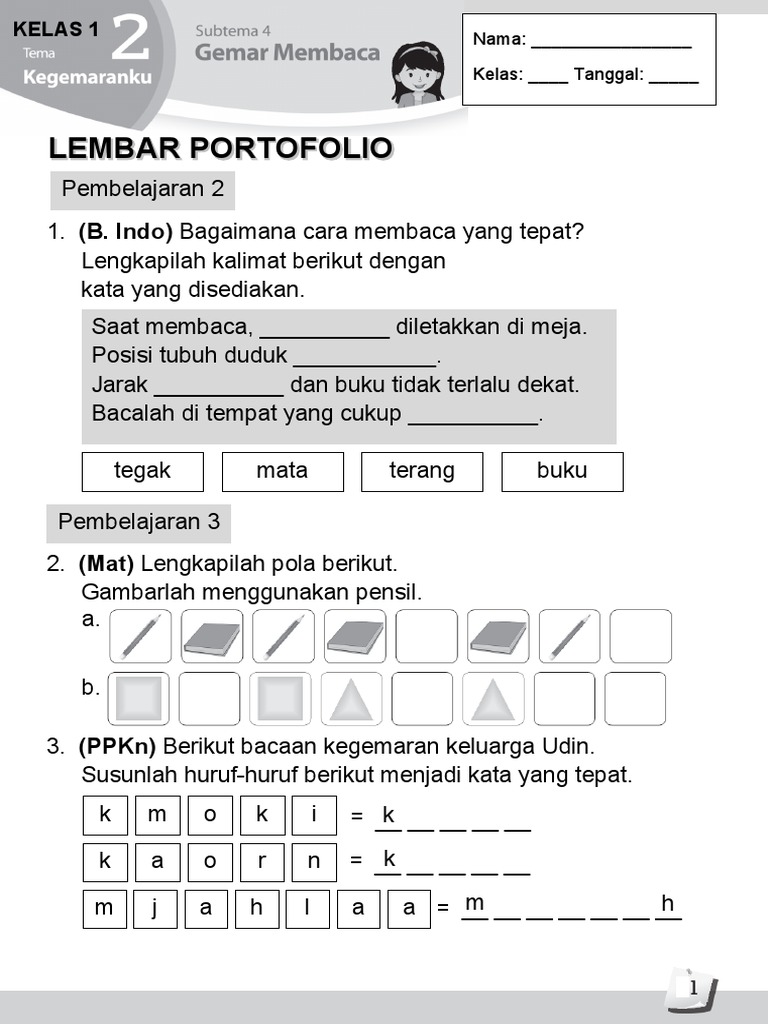 LEMBAR PORTOFOLIO BUPENA 1A Tema 2 Sub 4 | PDF