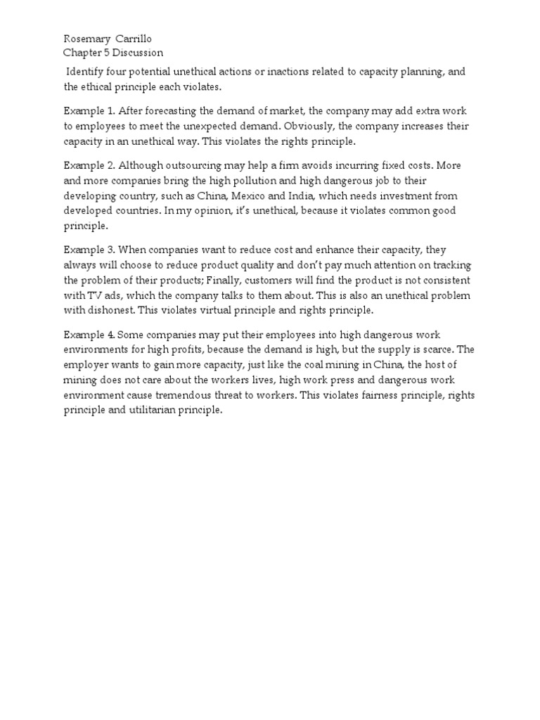 Identify Four Potential Unethical Actions or Inactions Related To ...