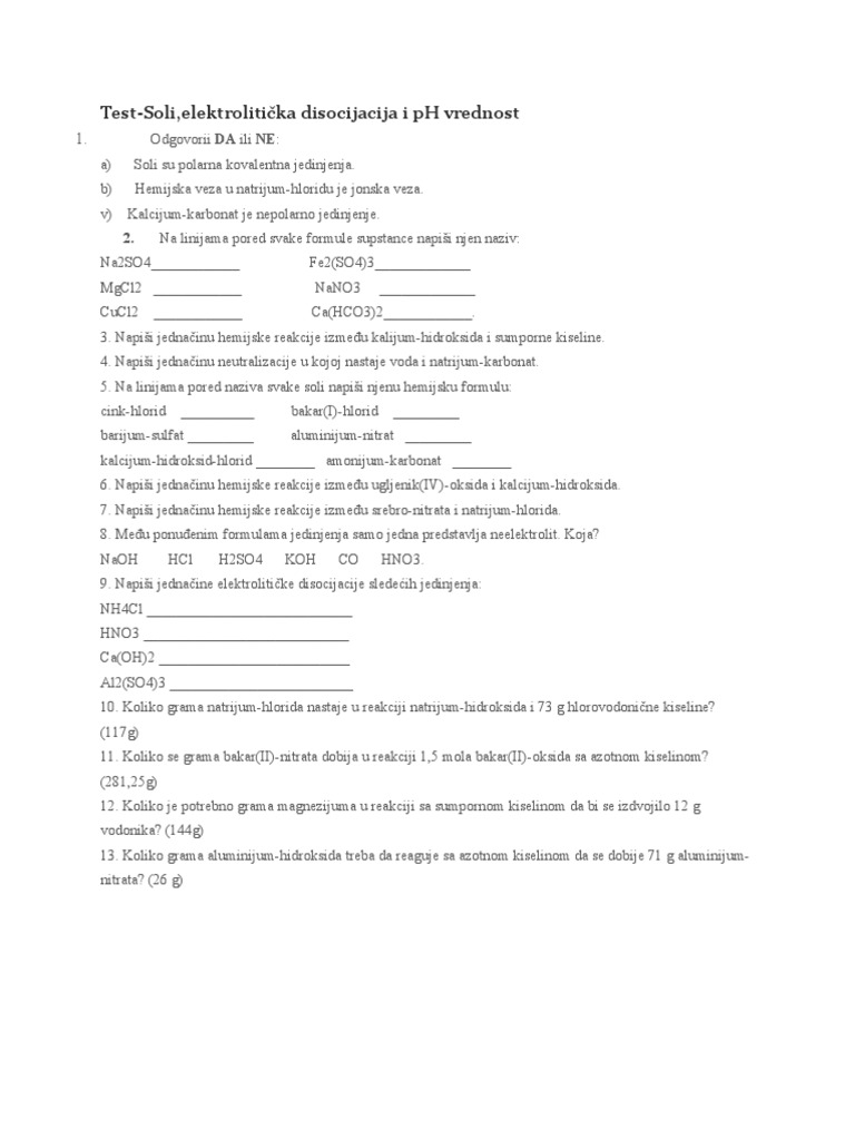 Nemetali Hemija Test 3 | PDF