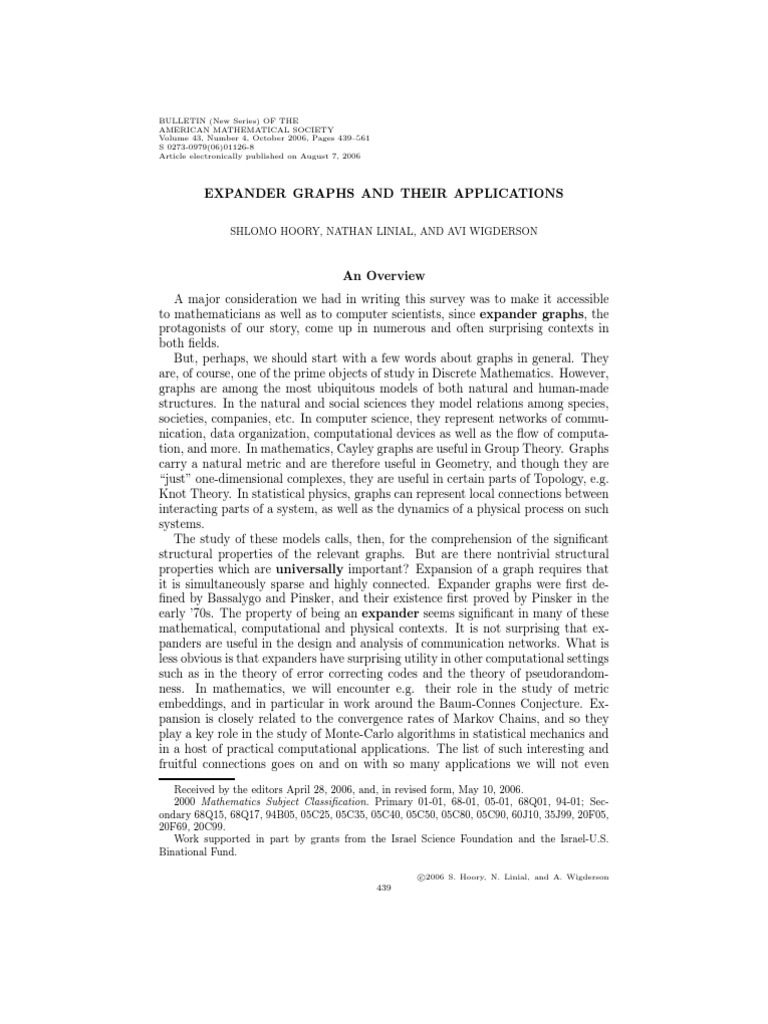 Wigderson Et Al. - Expander Graphs and Their Applications | PDF | Time ...