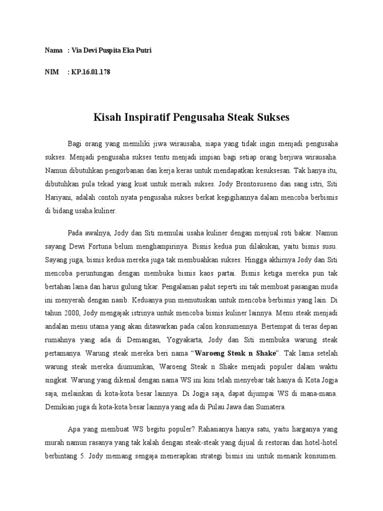 Kisah Inspiratif Pengusaha Steak Sukses: Nama: Via Devi Puspita Eka ...