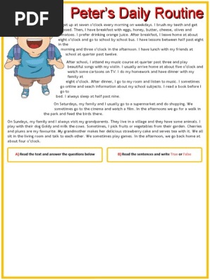Daily Routine Simple Present Reading Interactive Worksheet