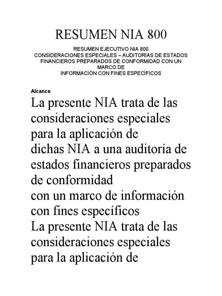 Resumen Nia 800 | Descargar gratis PDF | Auditoría | Contralor