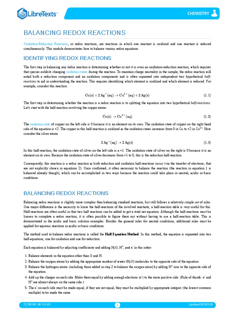 Balancing Redox Reactions PDF | PDF | Redox | Chemical Reactions