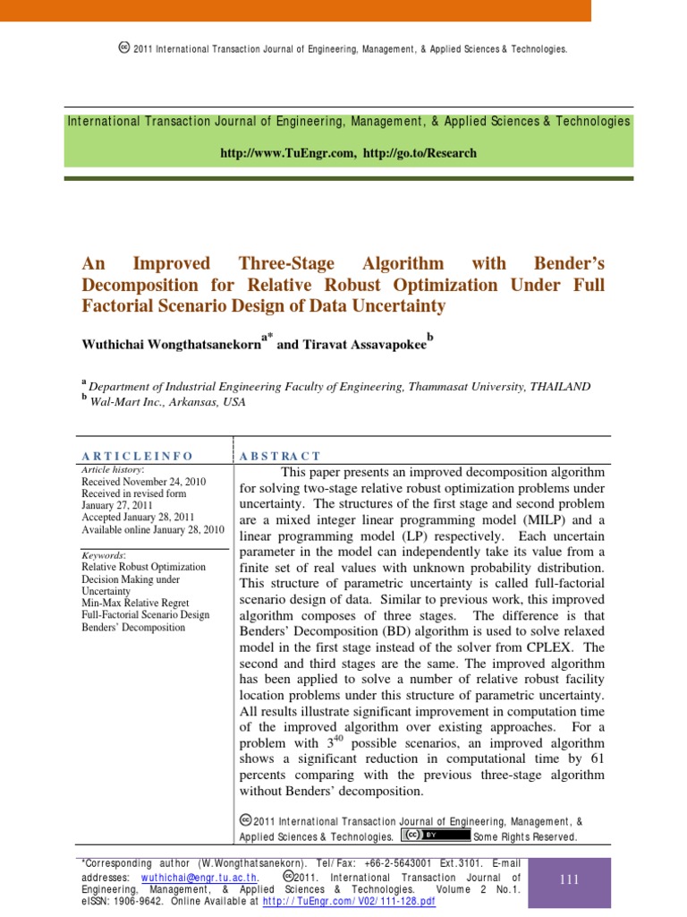 An Improved Three-Stage Algorithm With Bender's Decomposition For ...