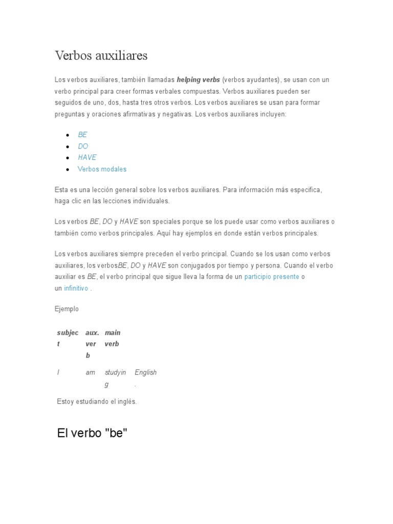 Verbos Auxiliares | PDF | Verbo | Sintaxis