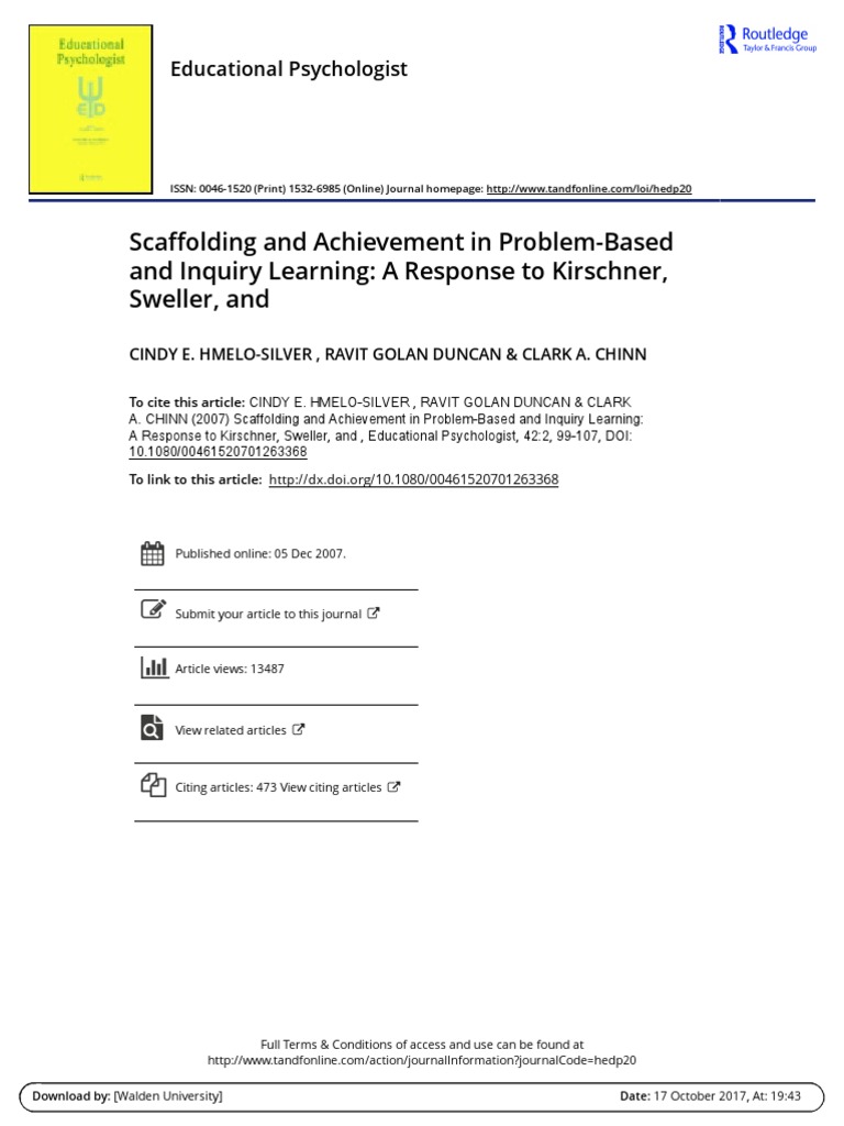 Scaffolding and Achievement in Problem-Based and Inquiry Learning: A ...