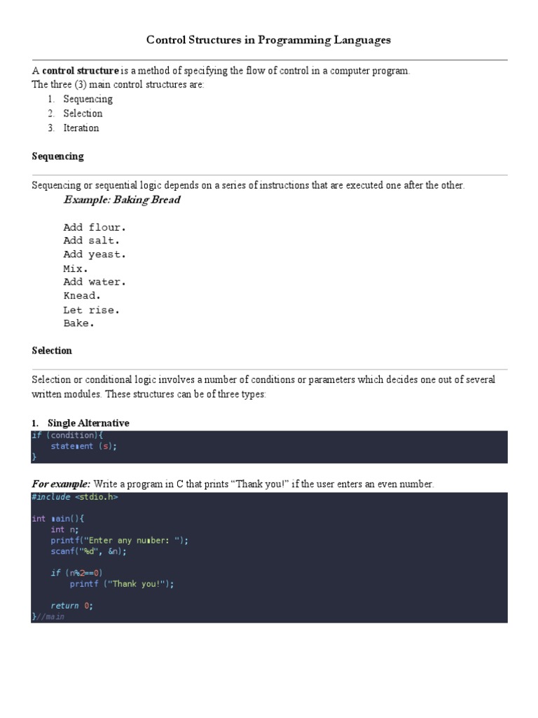 Control Structures in Programming Languages: Sequencing | PDF | Control ...