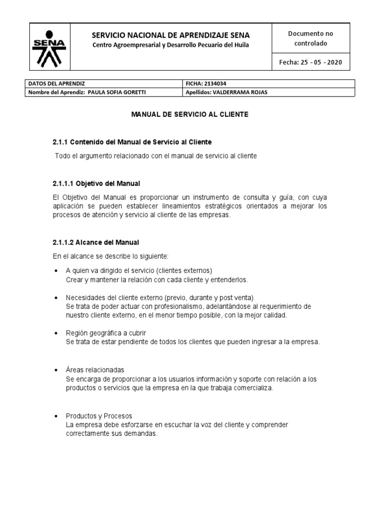 Manual de Servicio Al Cliente | PDF | La satisfacción del cliente ...