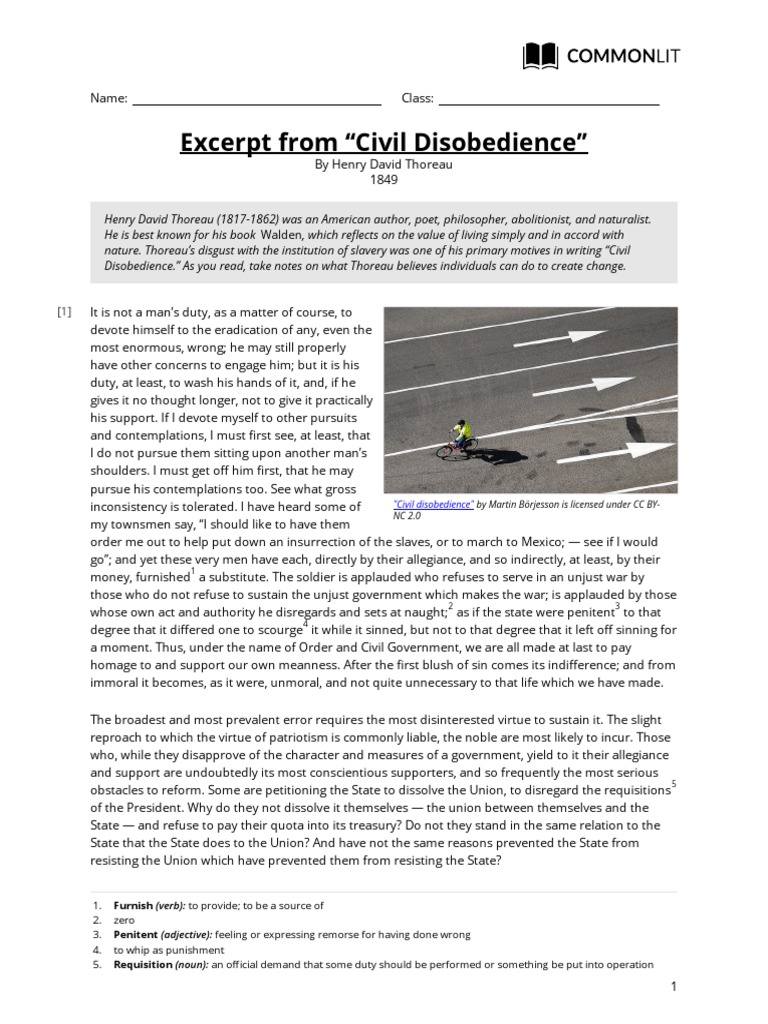 Thoreau's Call for Civil Disobedience | PDF | Civil Disobedience ...