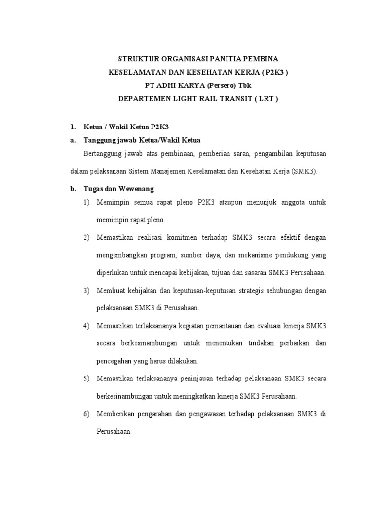 Uraian Tugas P2K3 | PDF | Bisnis