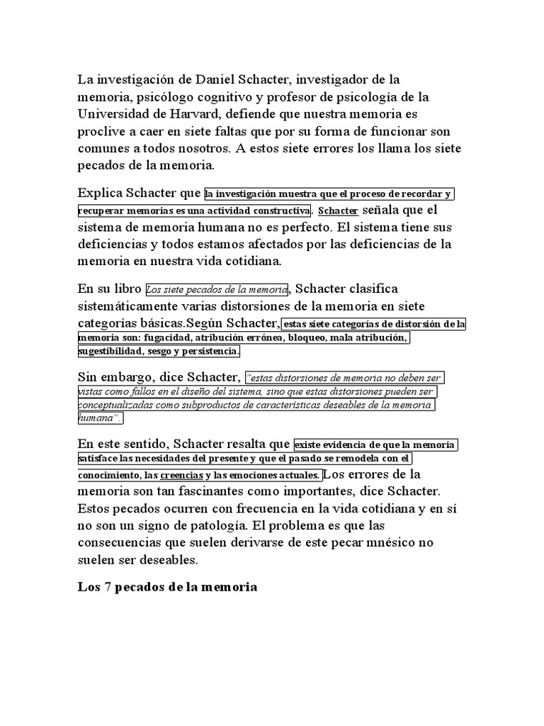 La Investigación de Daniel Schacter 7 Pecados de La Memoria | PDF ...