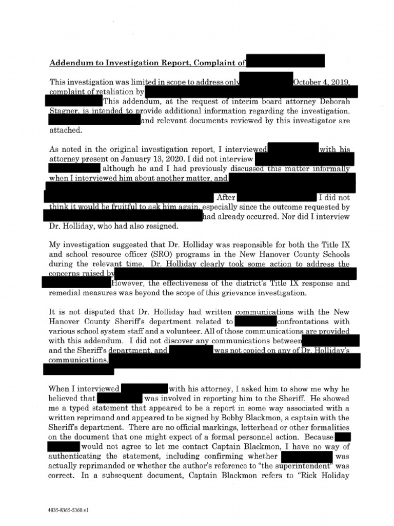 NHCS Addendum To Investigation Report (Redacted) | PDF
