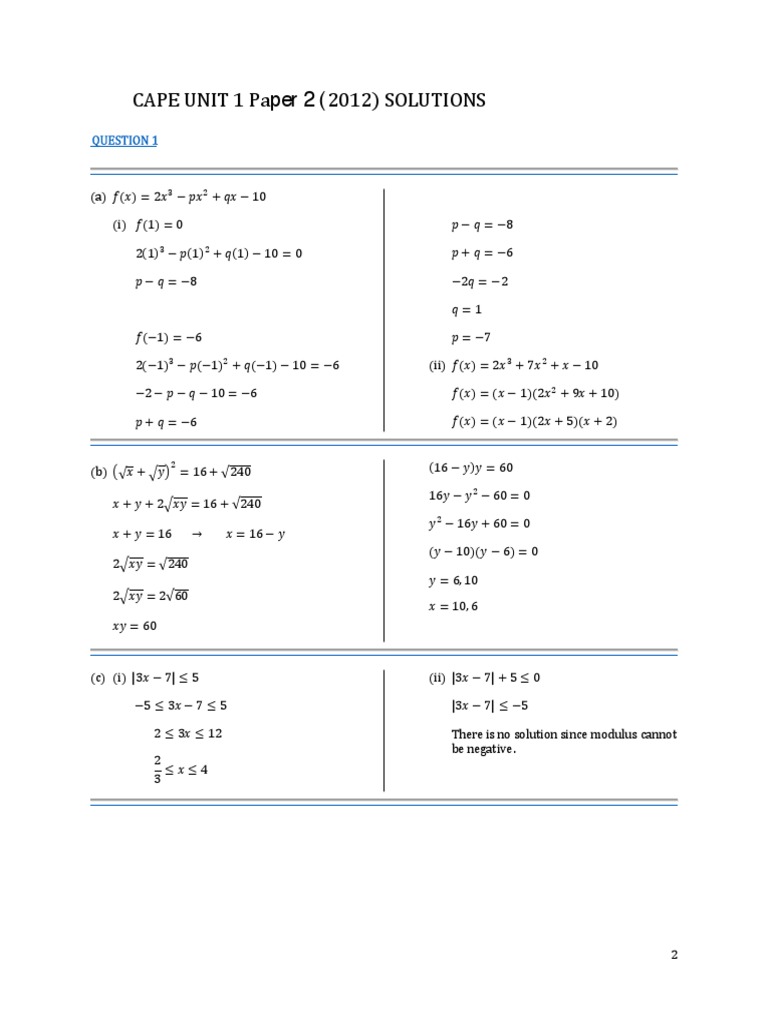 Pure Math U1 P2 2012 Solutions | PDF | Teaching Mathematics | Nature
