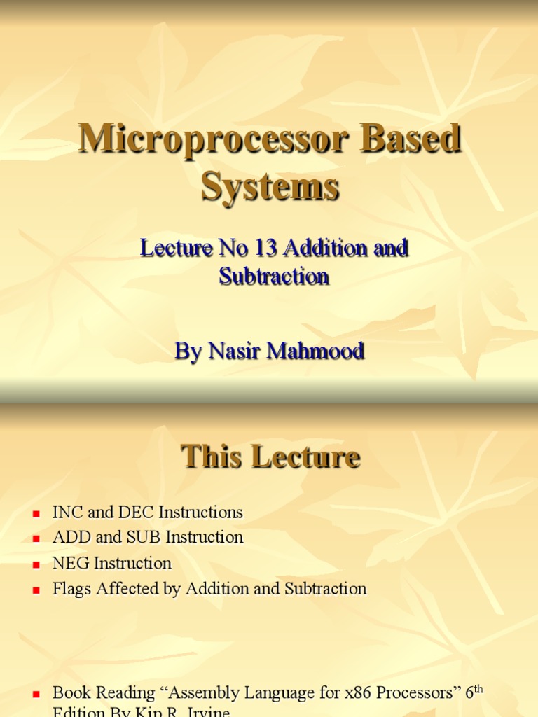 13 Microprocessor Systems Lecture No 13 Addition And Subtraction Pdf