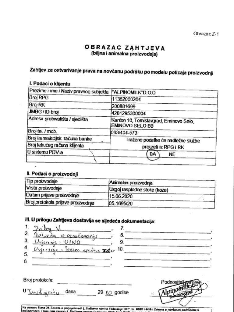 Obrazac Z-1 2020-08-14 | PDF