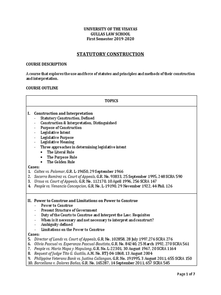 COURSE OUTLINE Stat Con PDF | Download Free PDF | Statutory ...