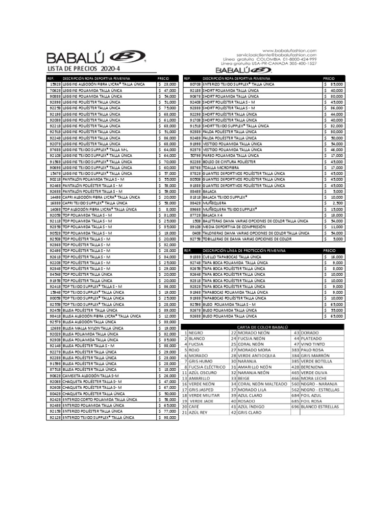 Lista de Precios Cop 20204 PDF | PDF | Ropa