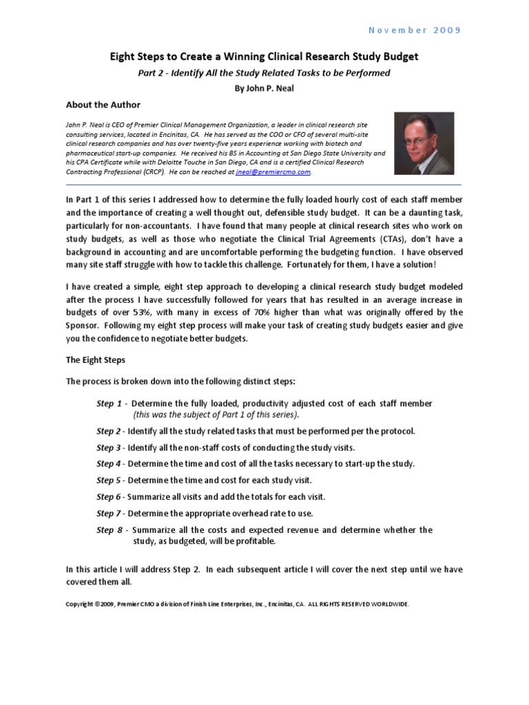 Eight Steps To Create A Winning Clinical Research Study Budget ...