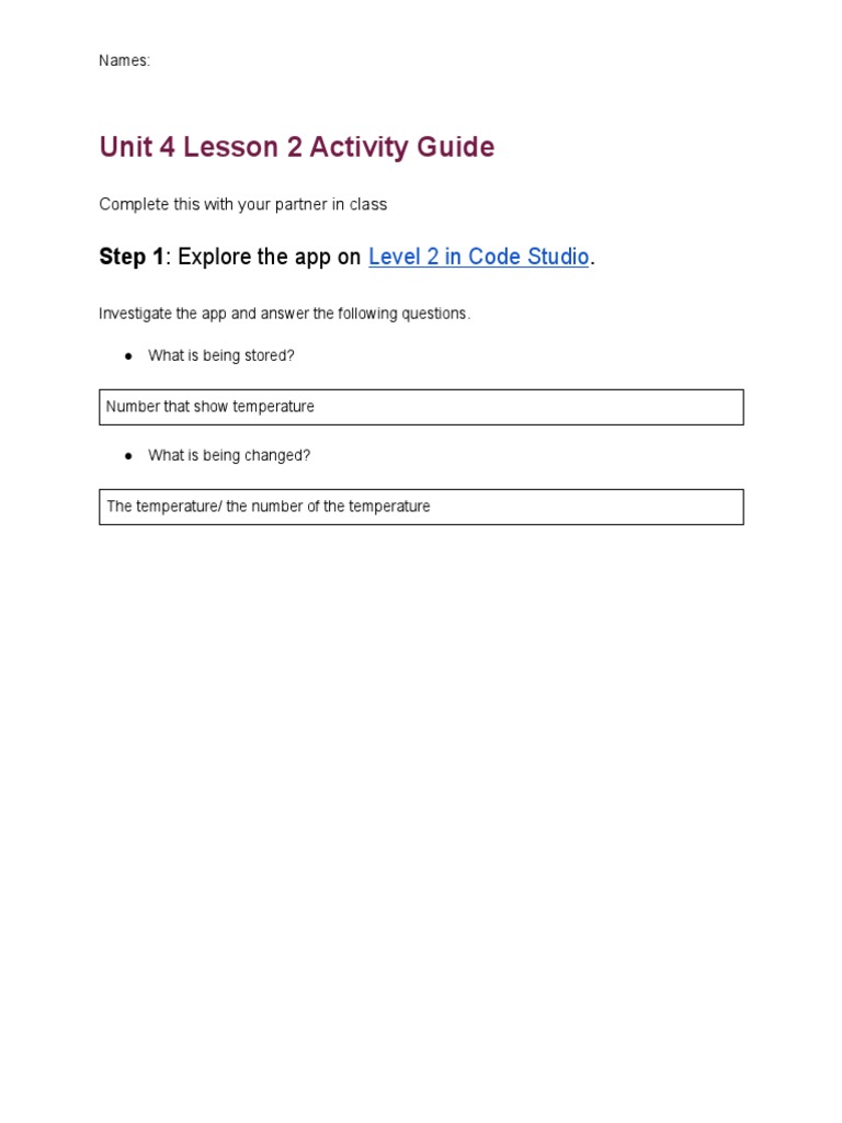 Unit 4 Lesson 2 Activity Guide: : Explore The App On | PDF | Career ...
