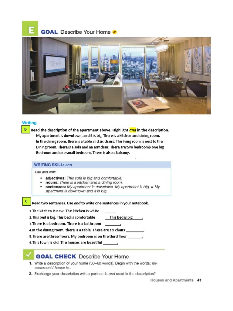 Writing: Read The Description of The Apartment Above. Highlight and in ...