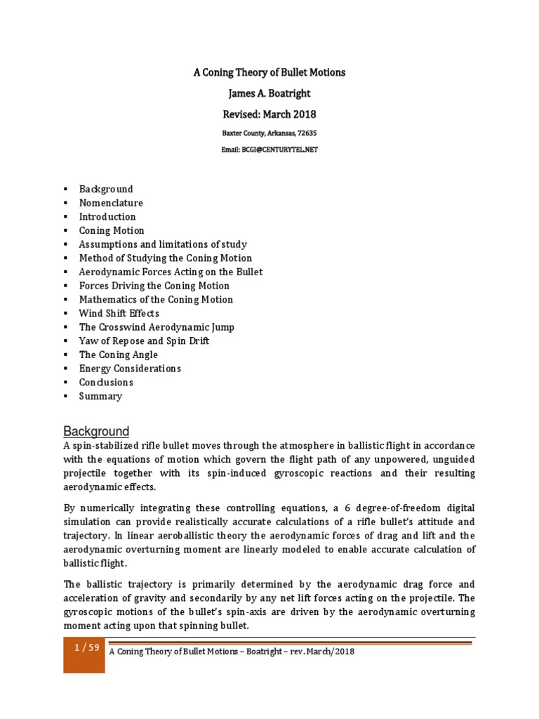 Bullet Coning Motion Theory | PDF | Flight Dynamics (Fixed Wing ...