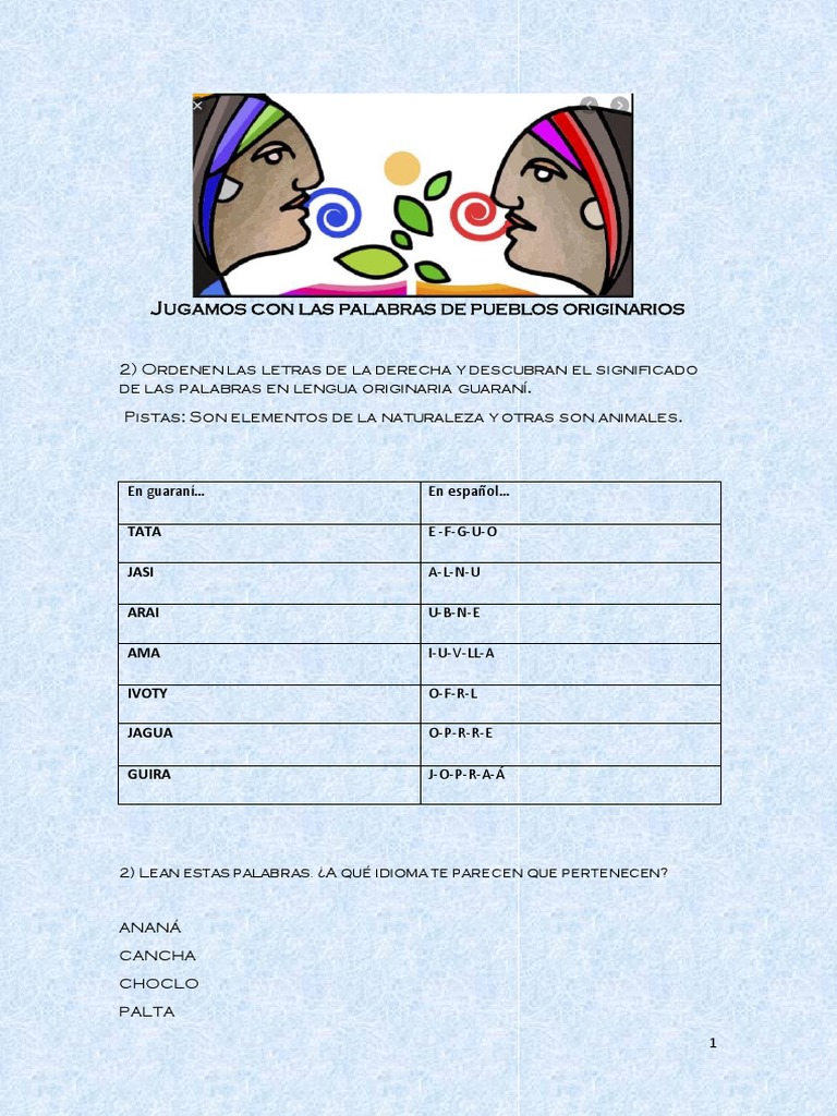 Jugamos Con Las Palabras de Pueblos Originarios | PDF | Idiomas