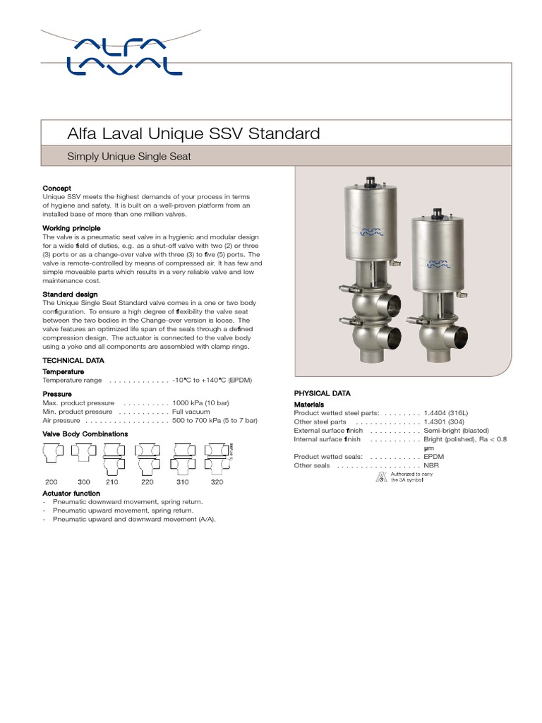 Alfa Laval Unique SSV Standard: Simply Unique Single Seat | PDF | Valve ...