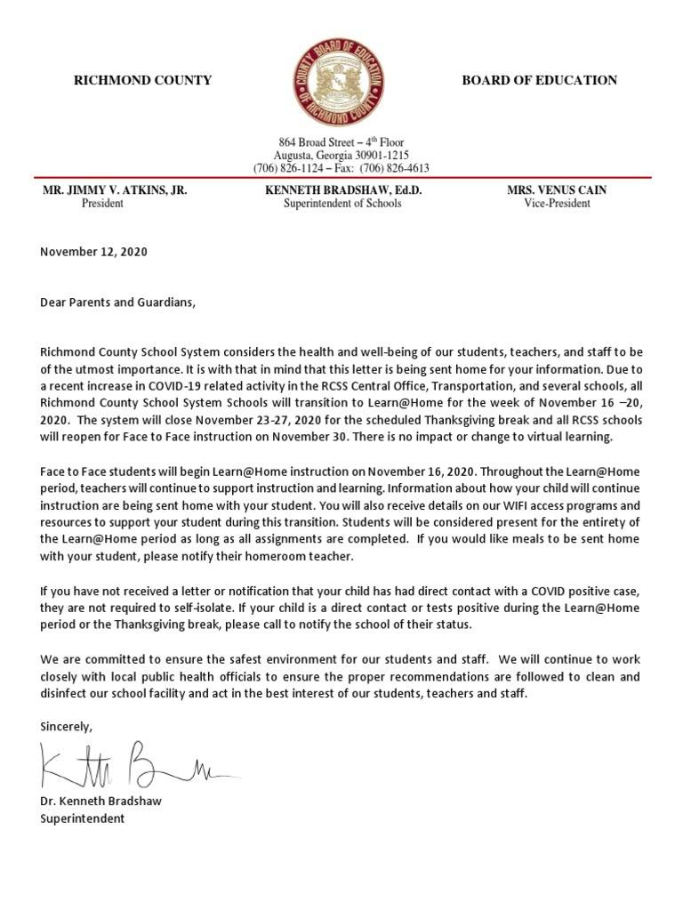 RCSS F2F Transition Letter | PDF | Behavior Modification | Learning