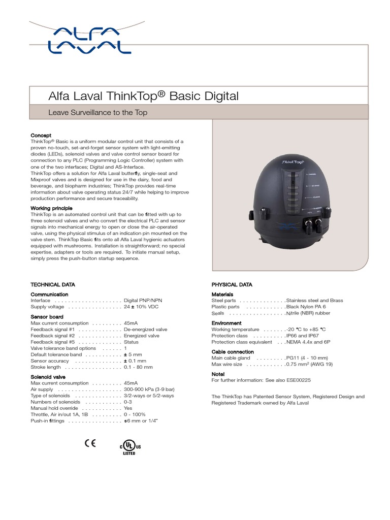 Alfa Laval Thinktop Basic Digital: Leave Surveillance To The Top | PDF ...