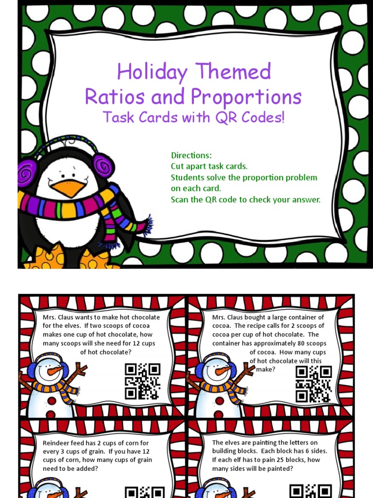 Holiday Themed Ratios and Proportions: Task Cards With QR Codes! | PDF ...