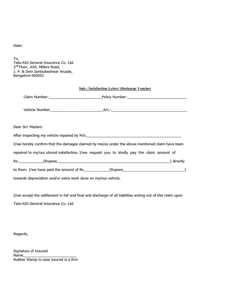 Sub.: Satisfaction Letter/ Discharge Voucher | PDF | Finance & Money ...